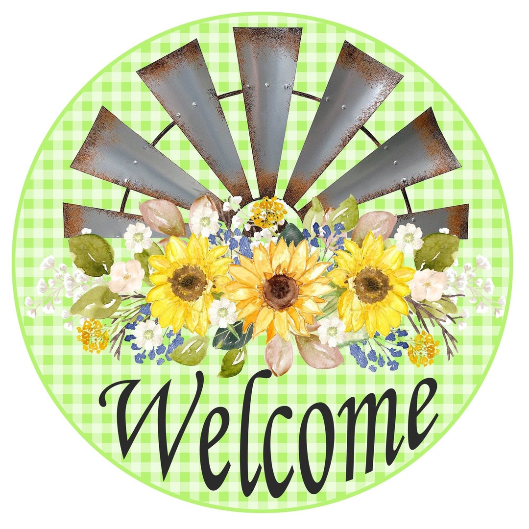 Round Welcome Windmill Summer Sign, Wreath Sign, Wreath Attachment ...