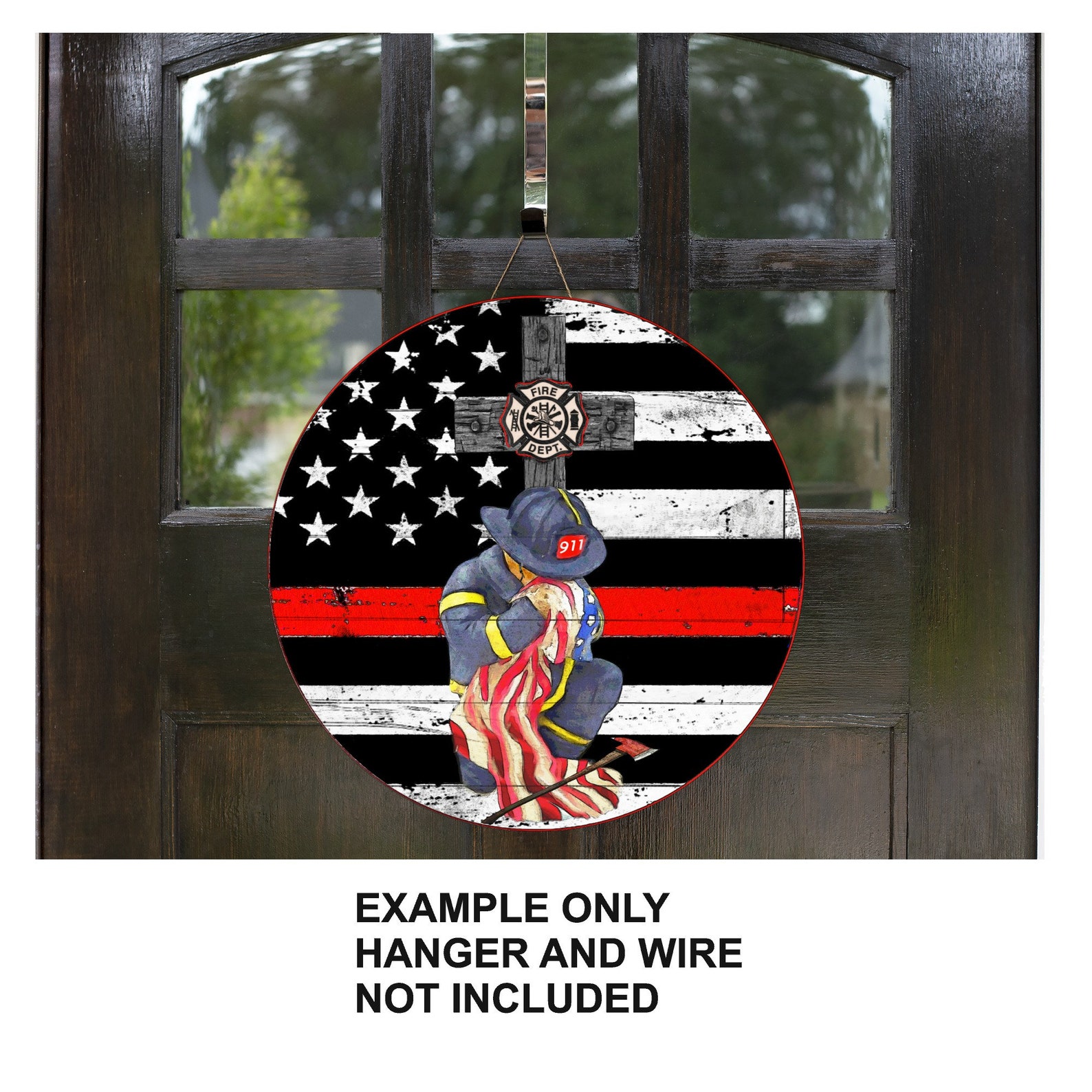 Round Firefighter Wreath Sign Firefighter Respect Sign - Etsy