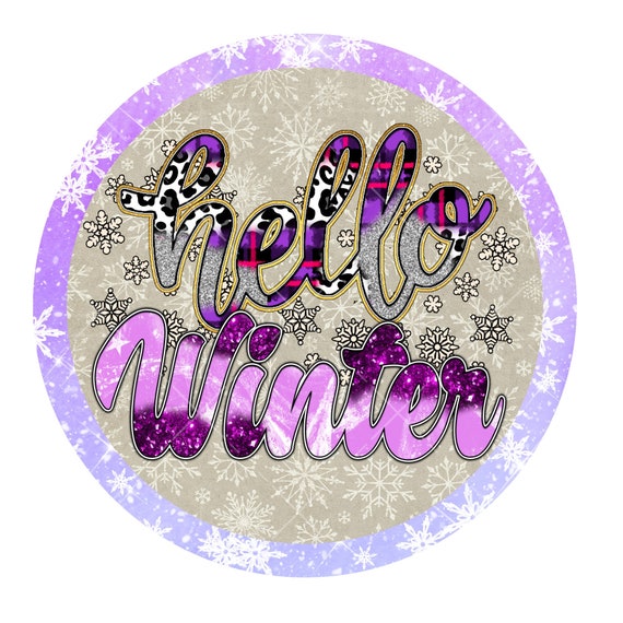 Hello Winter Pink and Purple Wreath Sign Metal Wreath Sign - Etsy