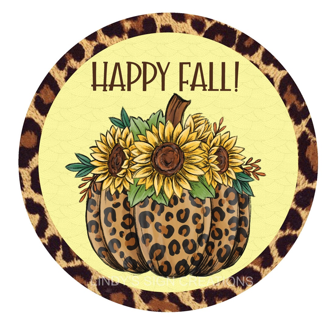 Leopard Happy Fall Pumpkin Wreath Sign, Wreath Center, Metal Wreath ...