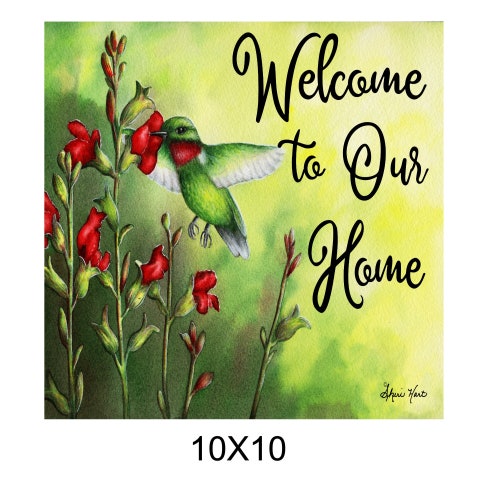 Hummingbird and Iris Welcome Wreath Sign - Etsy