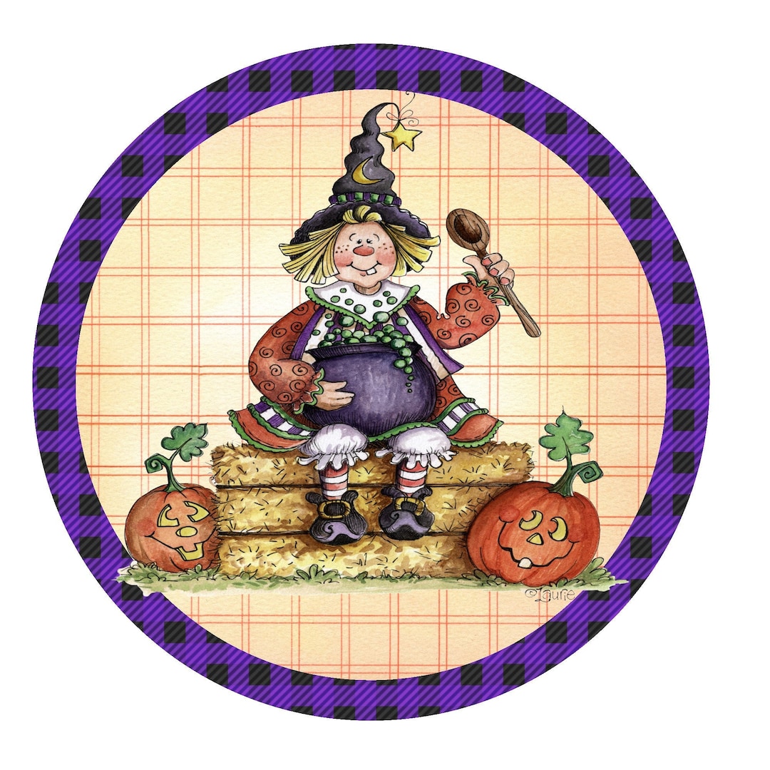 Cute Witch Wreath Sign, Wreath Attachment, Halloween Wreath Sign, Metal ...