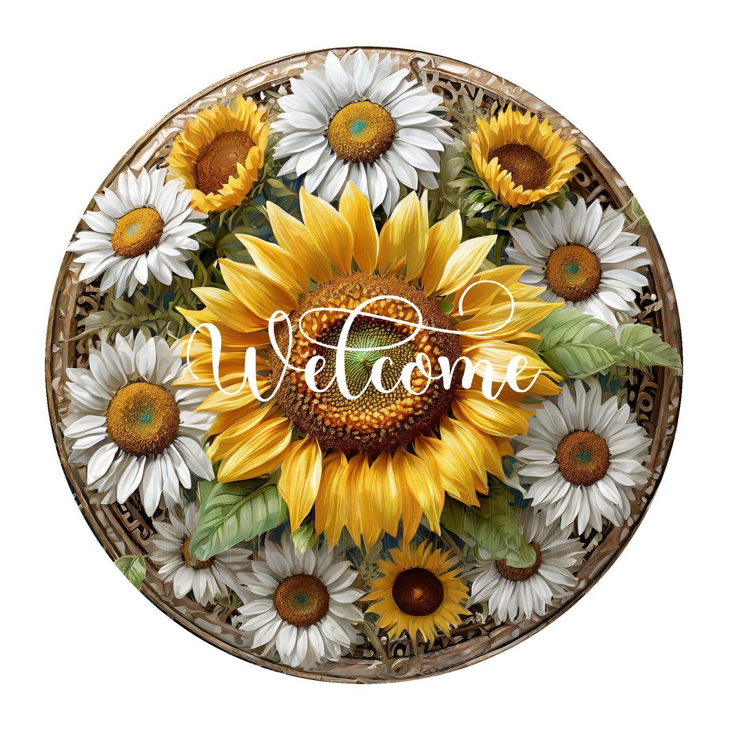 Yellow Sunflowers and White Daisy's Welcome Wreath Sign, Door Decor ...