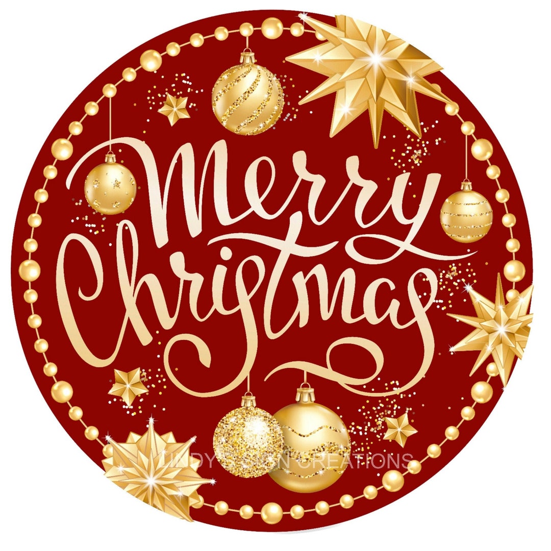 Red and Gold Merry Christmas Ornament Wreath Sign, Metal Wreath Sign ...