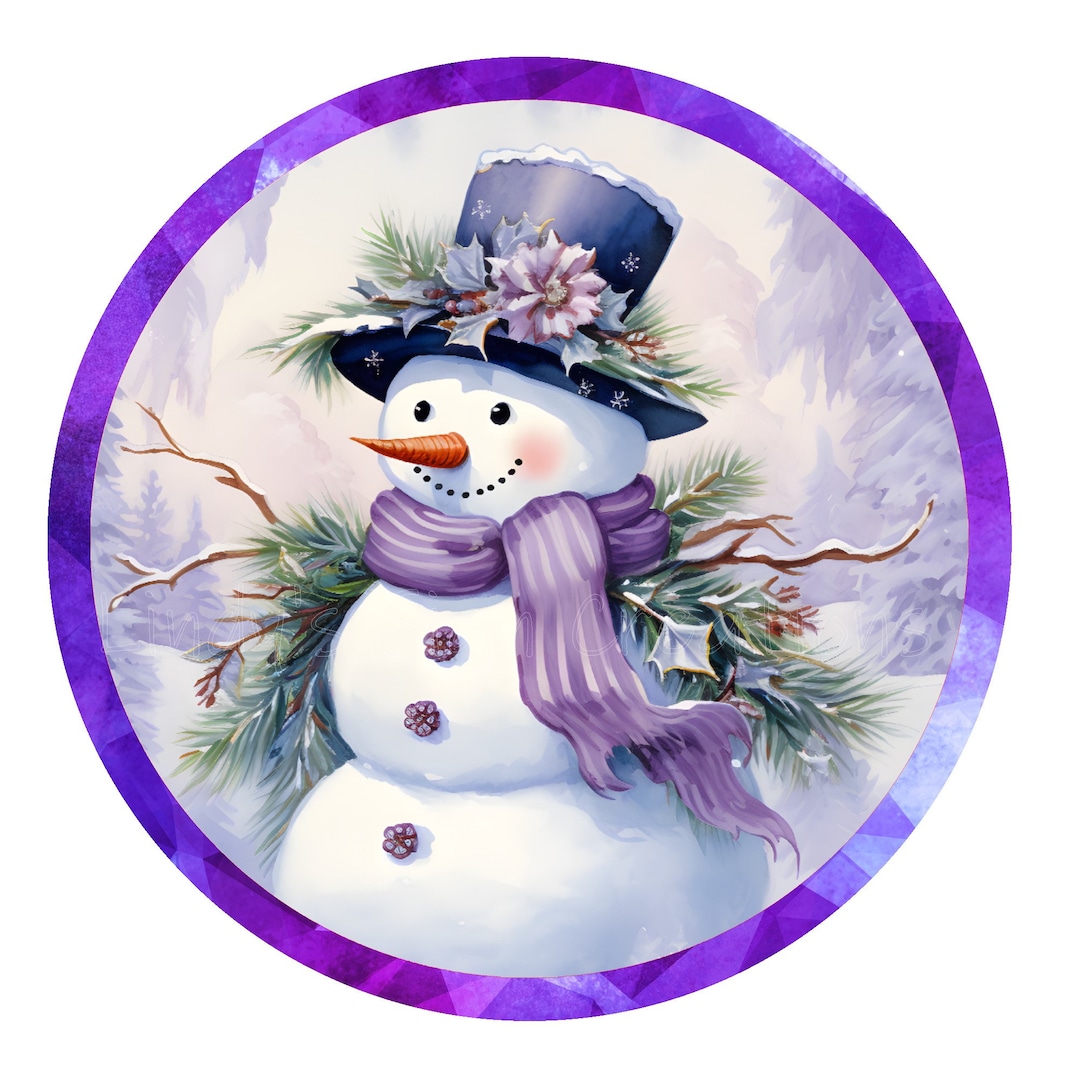Purple Snowman Wreath Sign, Metal Wreath Sign, Round Wreath Sign ...