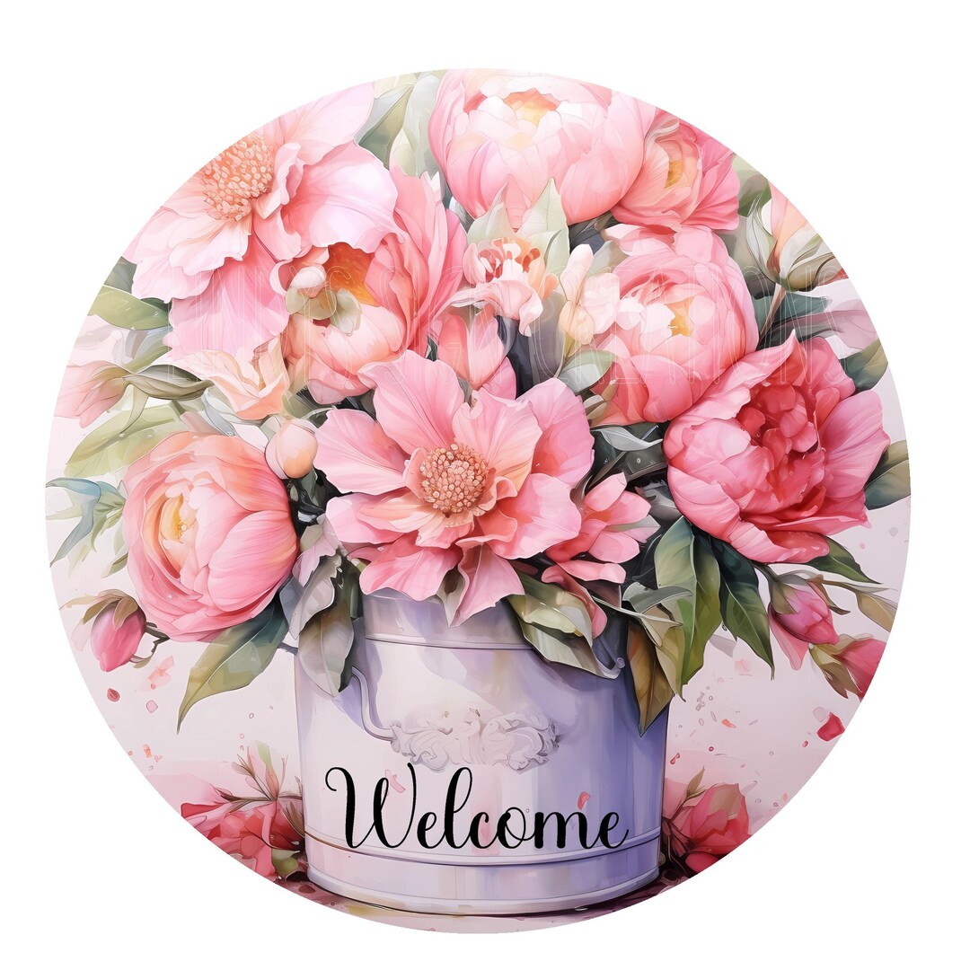 Welcome Floral Wreath Sign, Metal Wreath Sign, Round Wreath Sign, Door ...