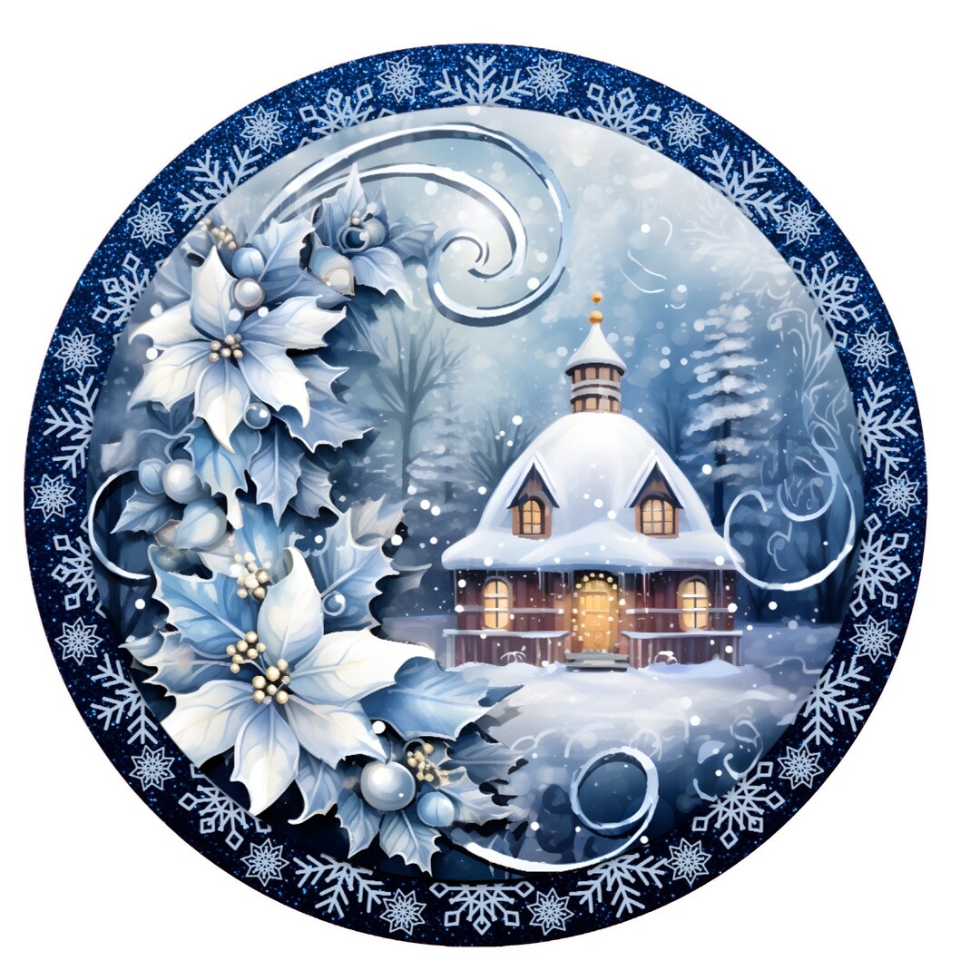 Winter House Wreath Sign, Metal Wreath Sign, Round Wreath Sign, Home ...