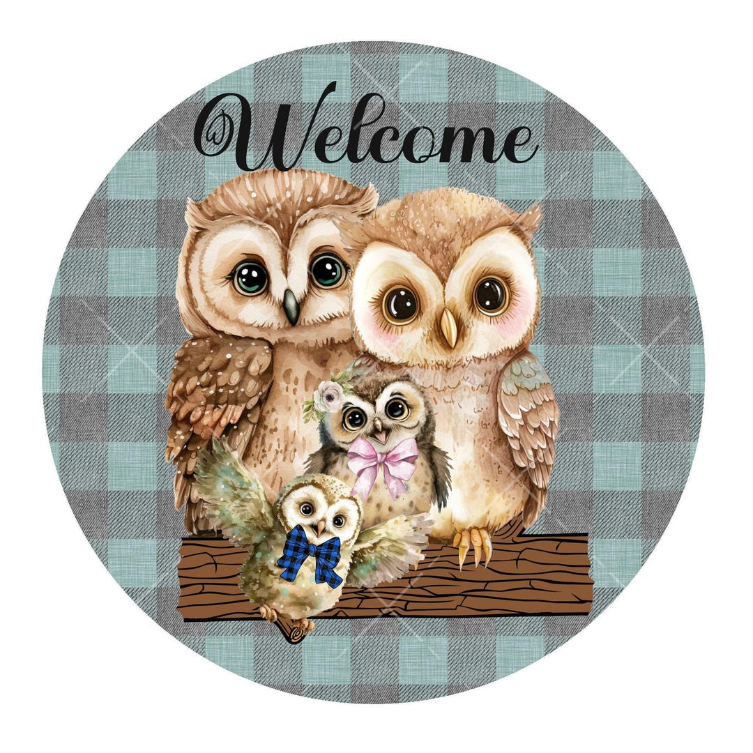 Welcome Owl Family Wreath Sign, Metal Wreath Sign, Signs for Wreaths ...