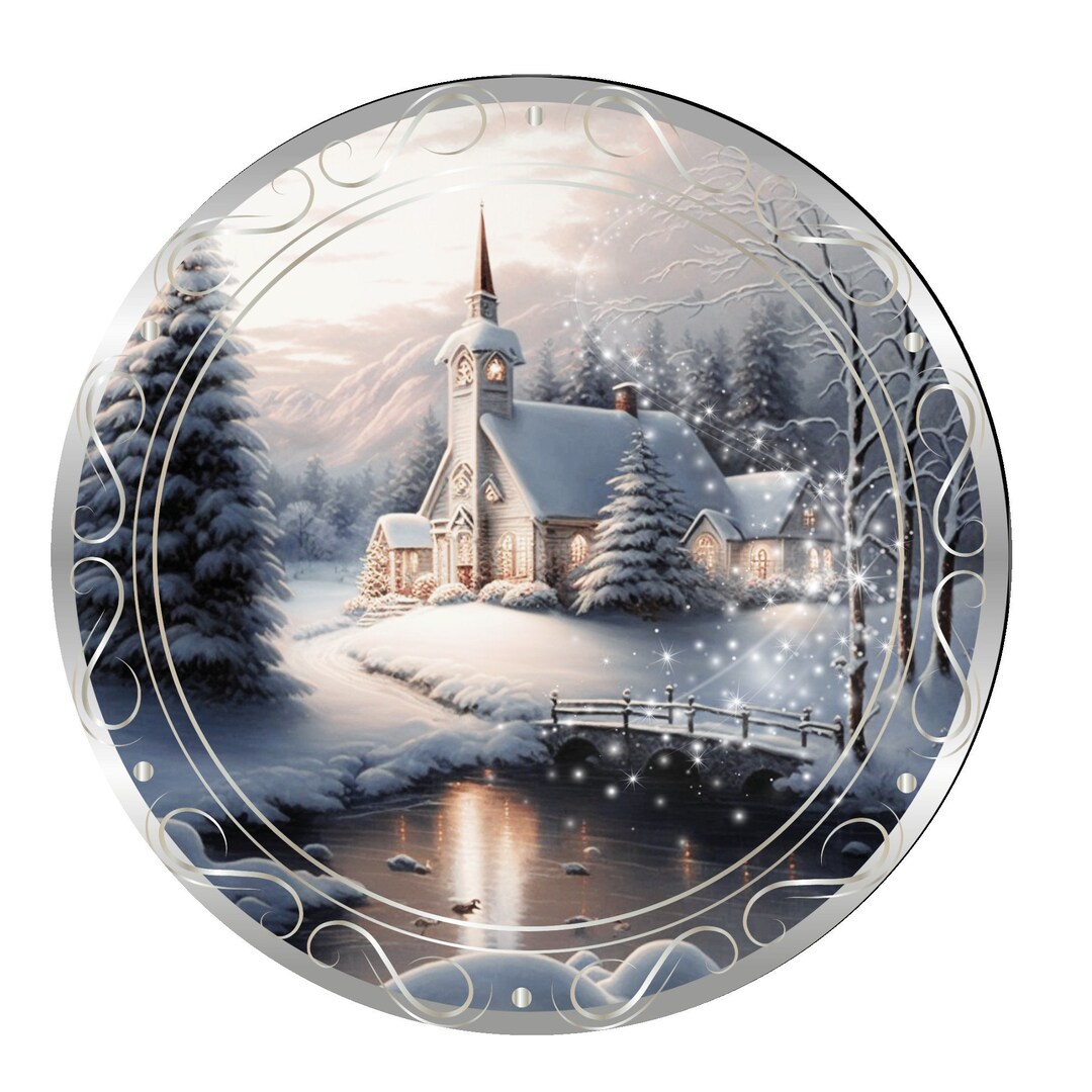 Round Winter Church Wreath Sign, Metal Wreath Sign, Home Decor, Door ...