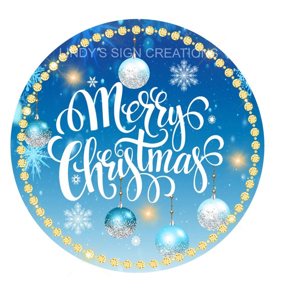 Blue Merry Christmas Wreath Sign Metal Wreath Sign Holiday - Etsy