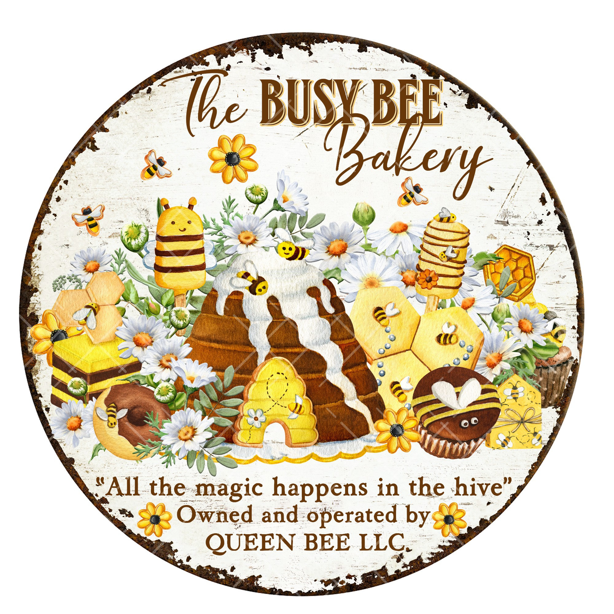 Busy Bee Bakery Wreath Sign Metal Wreath Sign Sign for - Etsy