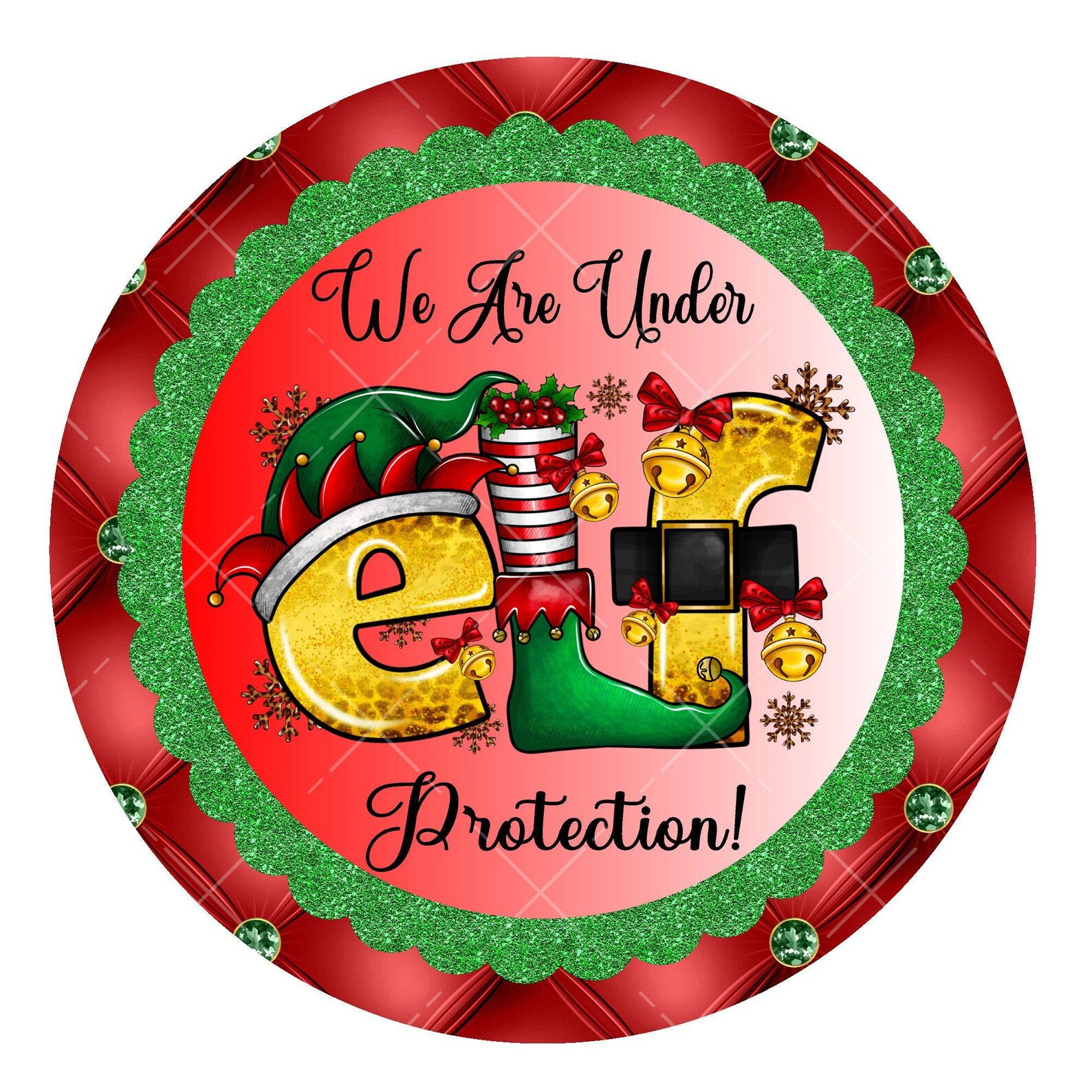 We Are Under Elf Protection Wreath Sign, Metal Wreath Sign, Signs for ...
