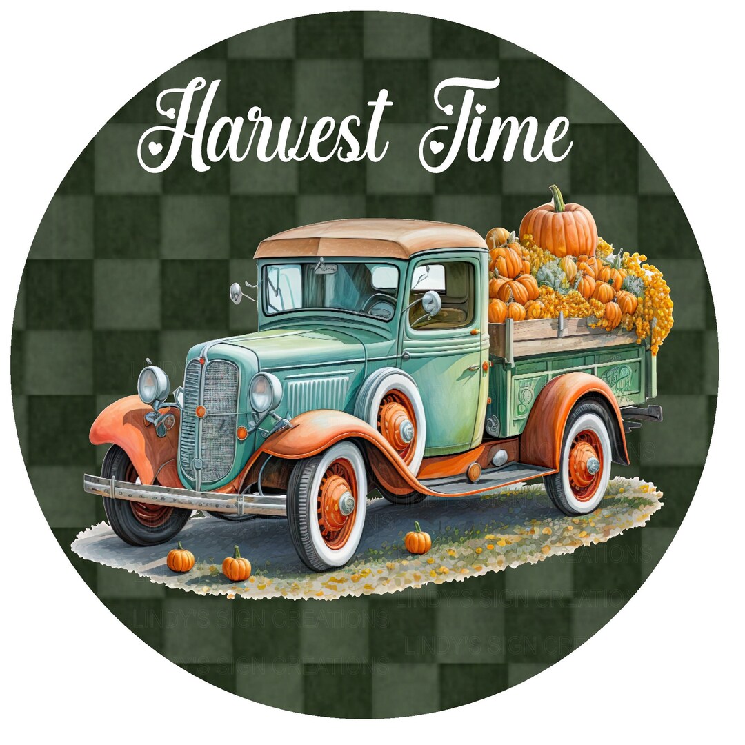 Harvest Time Vintage Truck Wreath Sign, Fall Wreath Sign, Metal Wreath ...