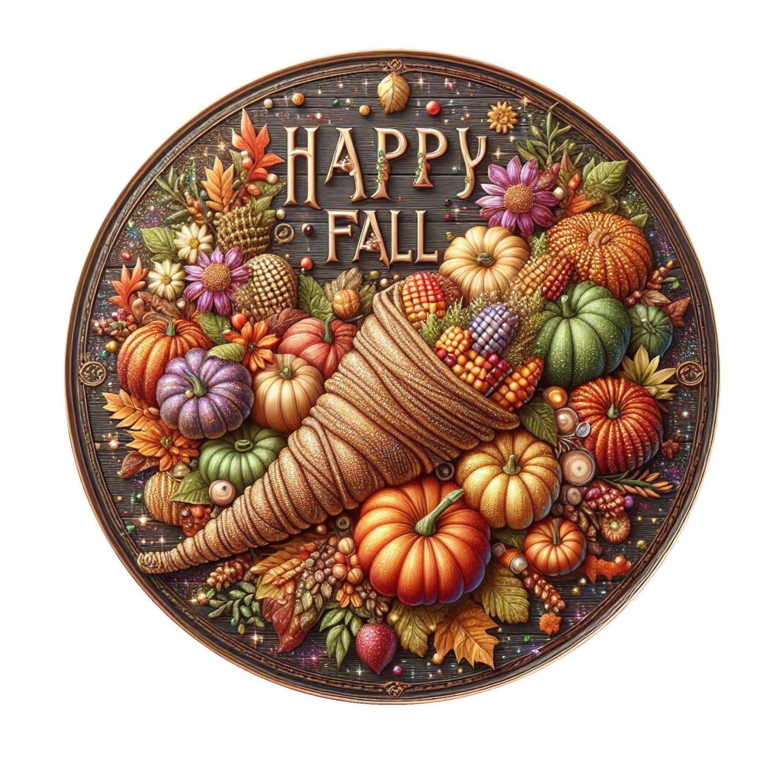 Happy Fall Cornucopia Wreath Sign, Metal Wreath Sign, Fall Wreath Sign ...