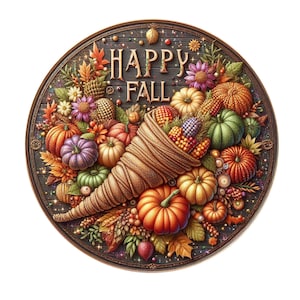 Happy Fall Cornucopia Wreath Sign, Metal Wreath Sign, Fall Wreath Sign ...