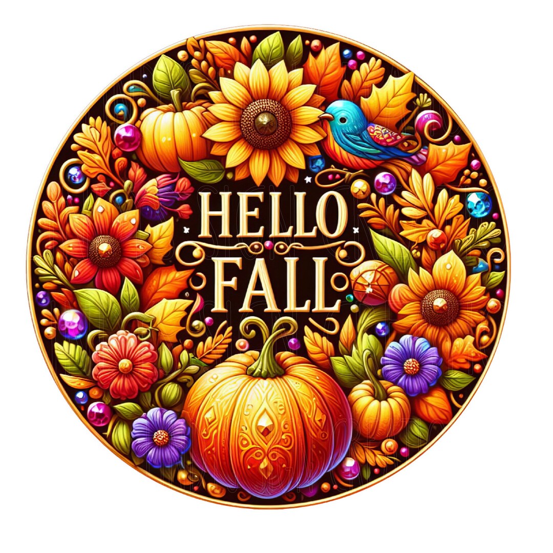 Hello Fall Wreath Sign, Metal Wreath Sign, Round Wreath Sign, Door ...