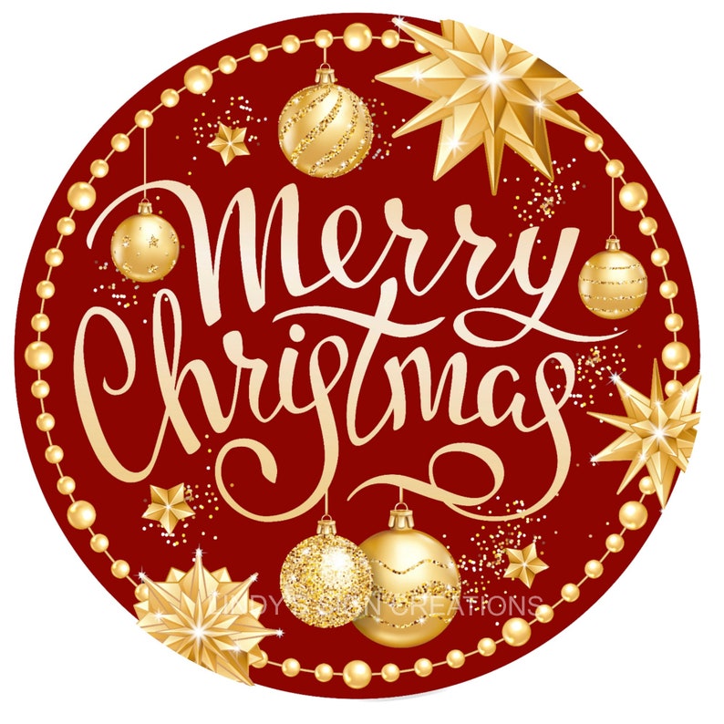 Red and Gold Merry Christmas Ornament Wreath Sign Metal | Etsy