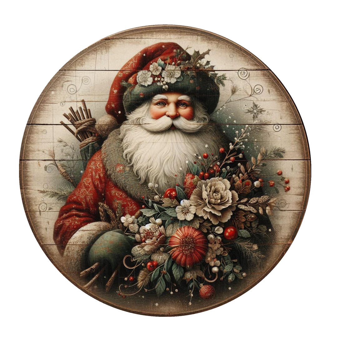 Rustic and Primitive Santa Wreath Sign, Metal Wreath Sign, Round Wreath ...