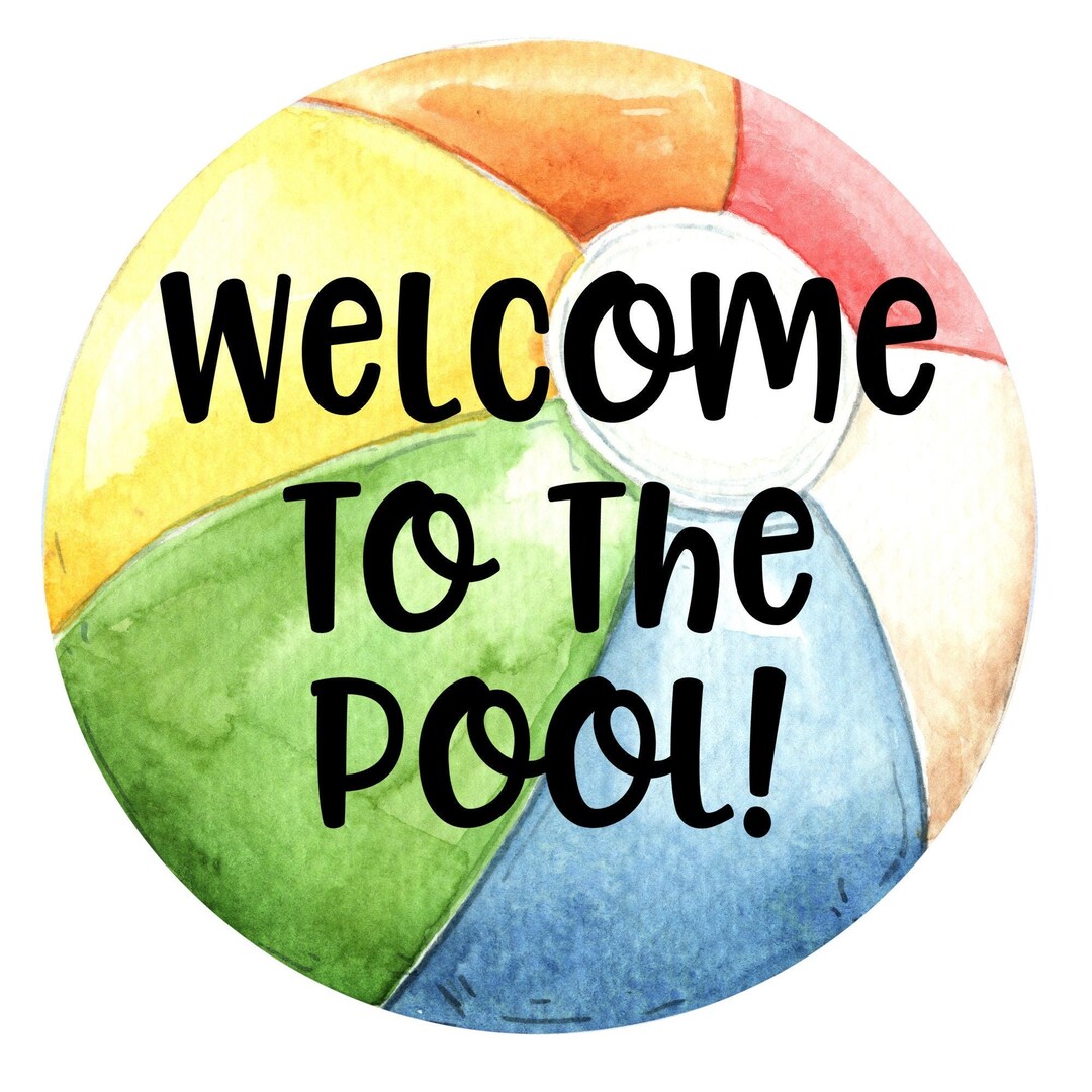 Round Welcome to the Pool Wreath Sign, Beachball Wreath Sign, Wreath ...