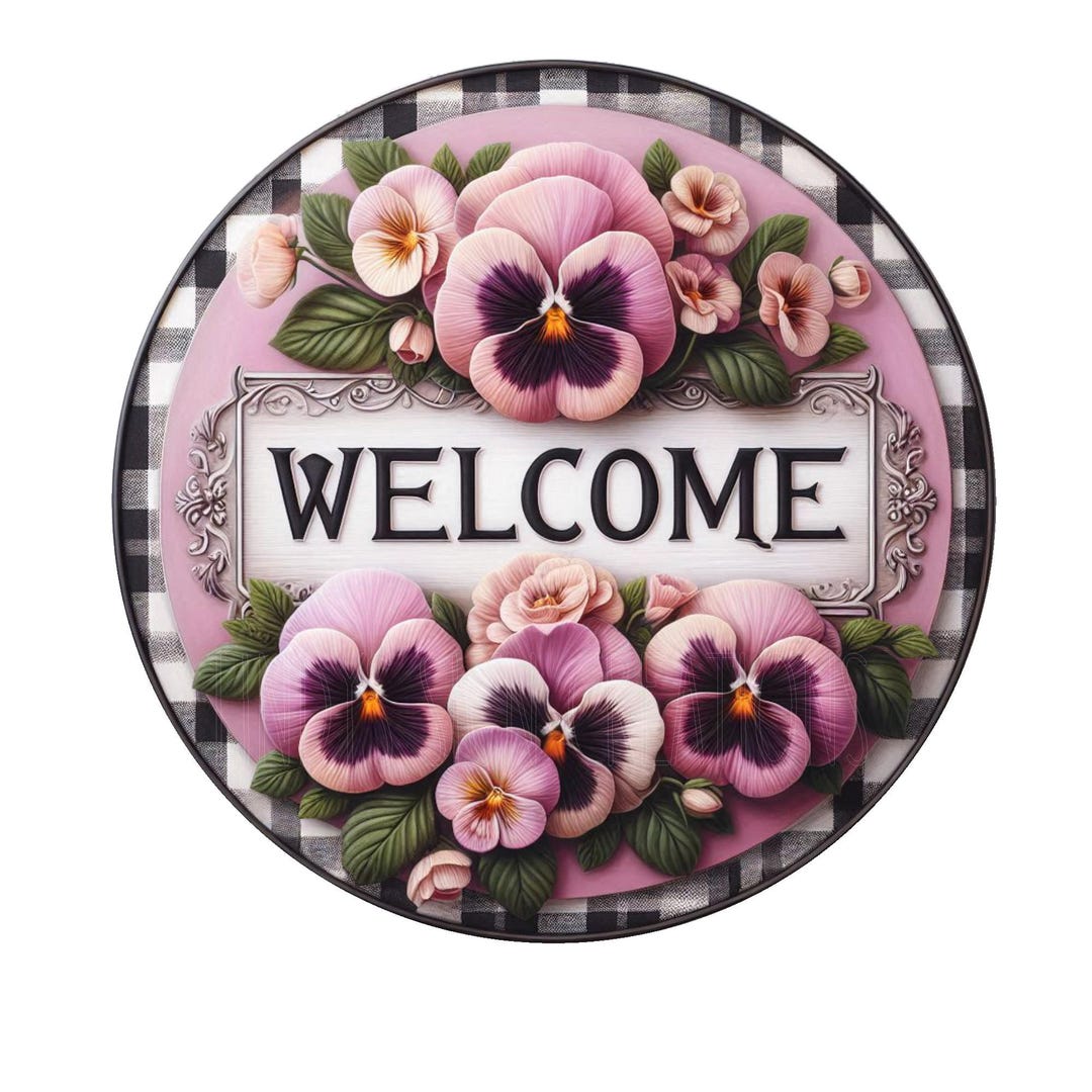 Pink Pansies Welcome Wreath Sign, Aluminum Wreath Sign, Wreath ...