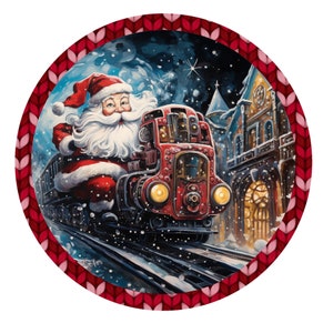 Santa Riding Train Wreath Sign, Metal Wreath Sign, Christmas Signs ...