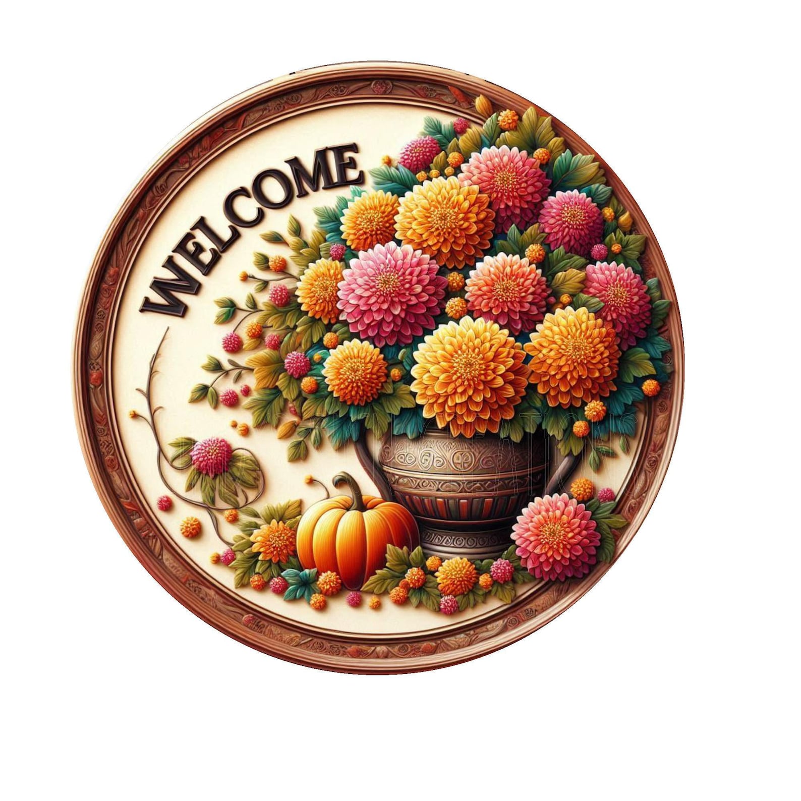 Mums in a Vase Welcome Wreath Sign, Metal Wreath Sign, Door Decor ...
