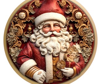 Round Metal Sublimation Wreath Sign, Merry Christmas, Santa, Old World ...