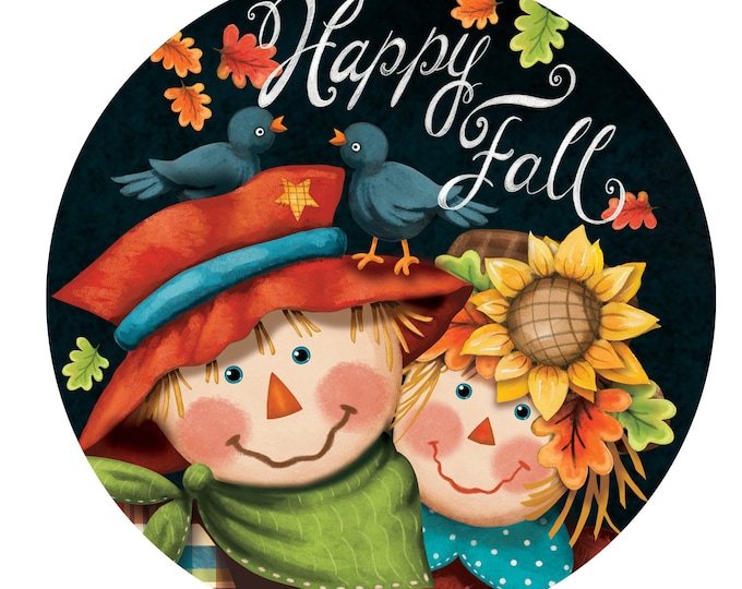 Scarecrow Happy Fall Wreath Sign Round Wreath Sign Wreath - Etsy