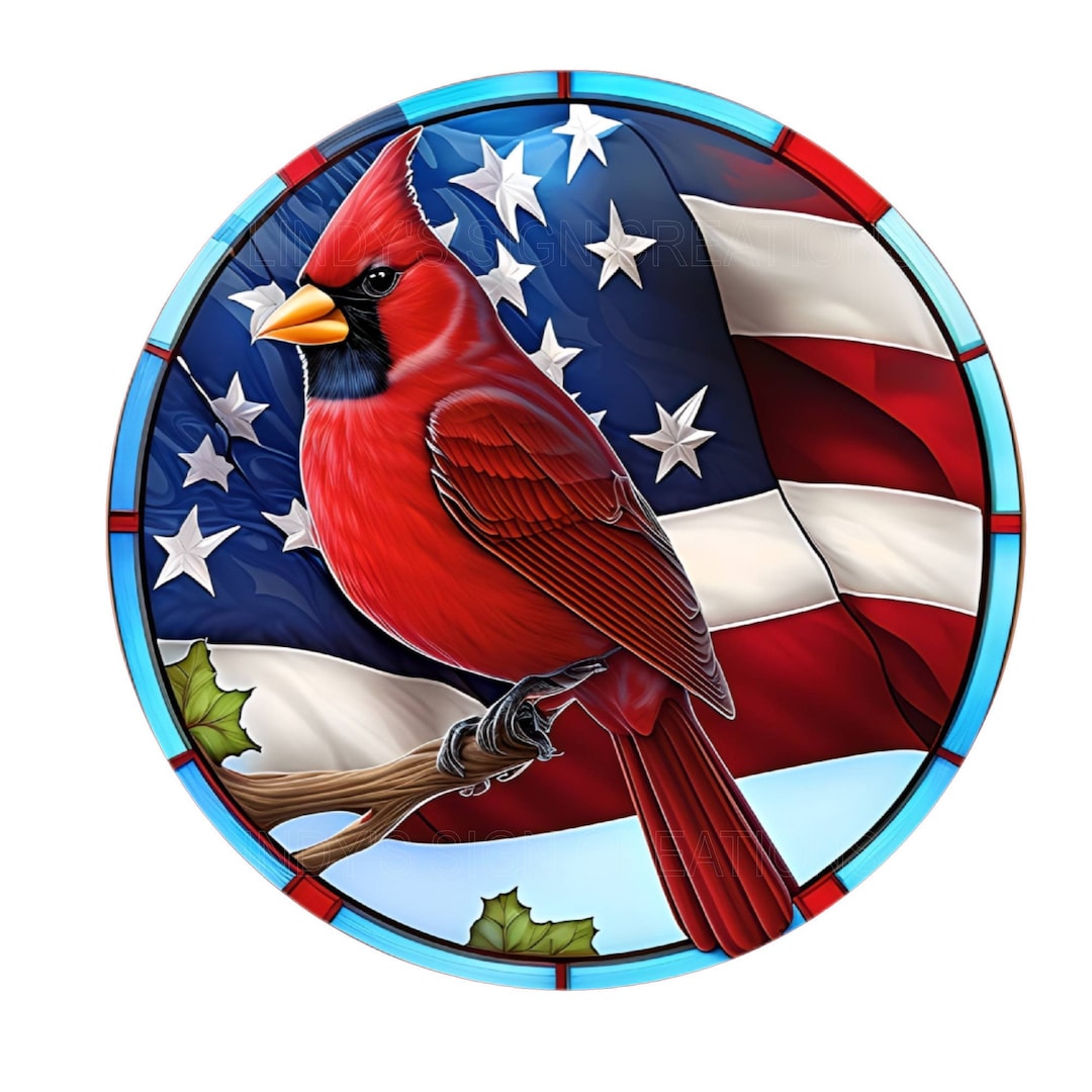 Cardinal and Flag Patriotic Wreath Sign, Metal Wreath Sign, Signs for ...
