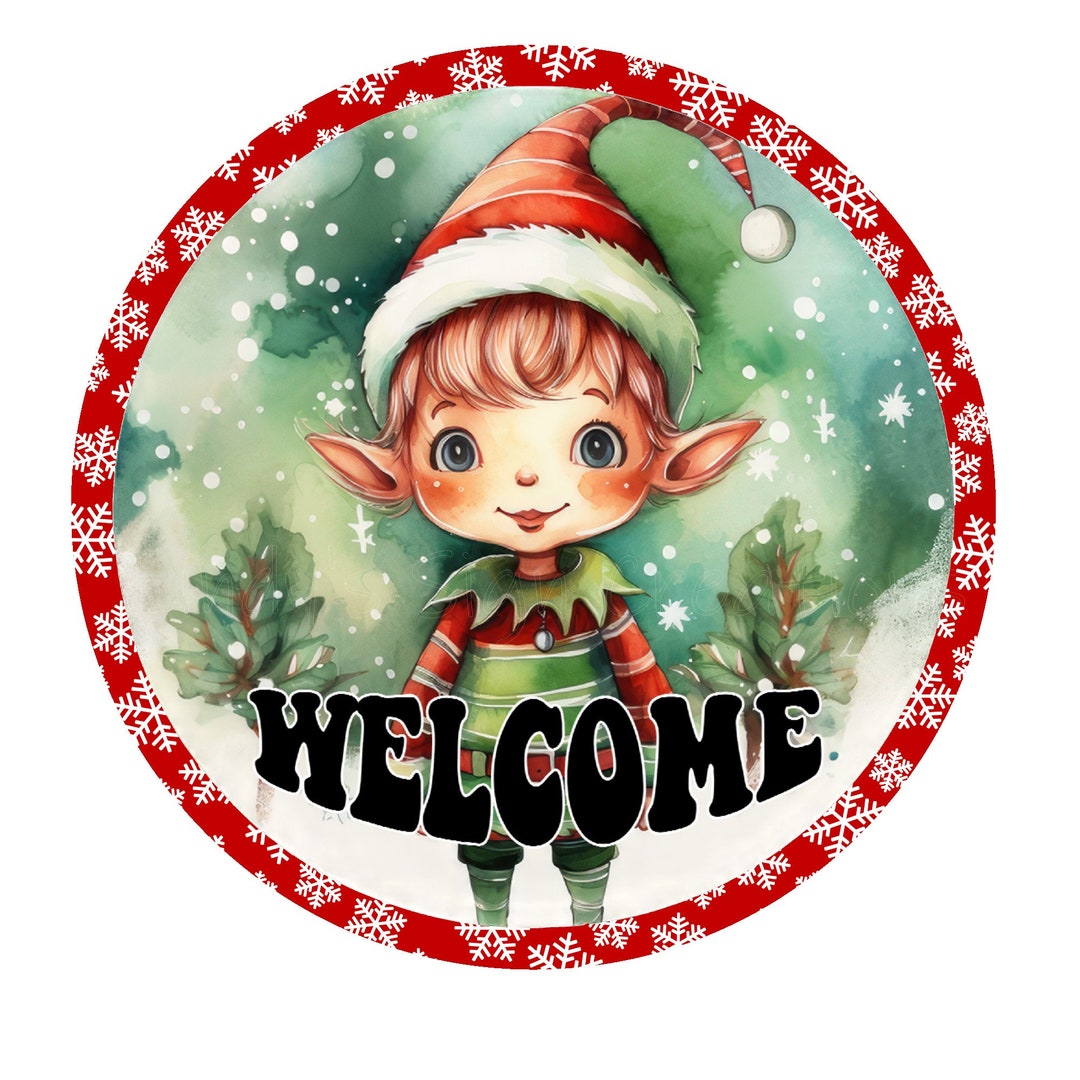 Cute Elf Welcome Wreath Sign, Metal Wreath Sign, Holiday Wreath Sign ...