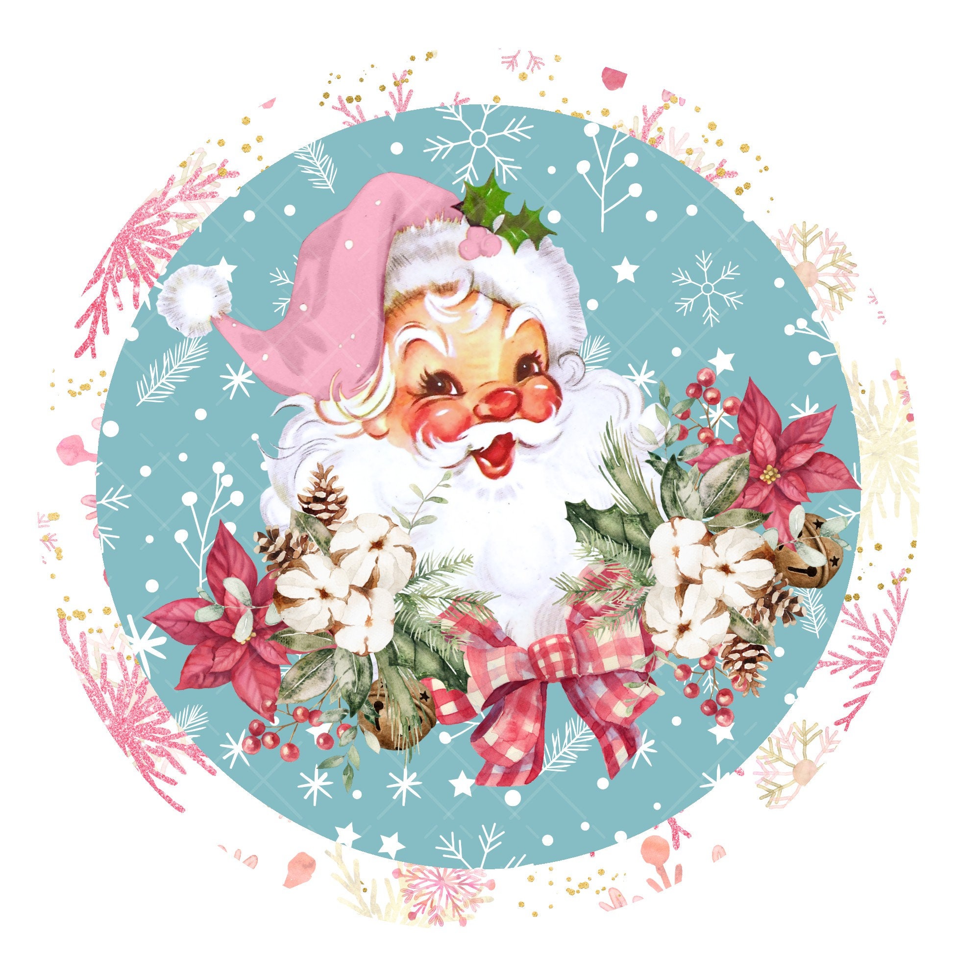 Pink and Blue Santa Wreath Sign, Metal Wreath Sign, Signs for Wreaths ...