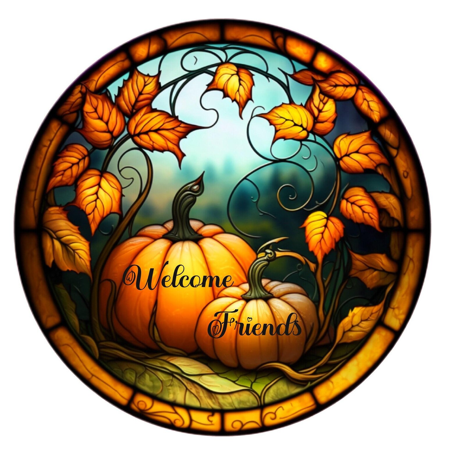 Welcome Friends Pumpkins Wreath Sign, Metal Wreath Sign, Signs for ...