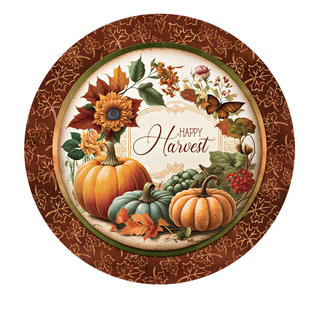 Happy Harvest Wreath Sign, Pumpkins Wreath Sign, Metal Wreath Sign ...