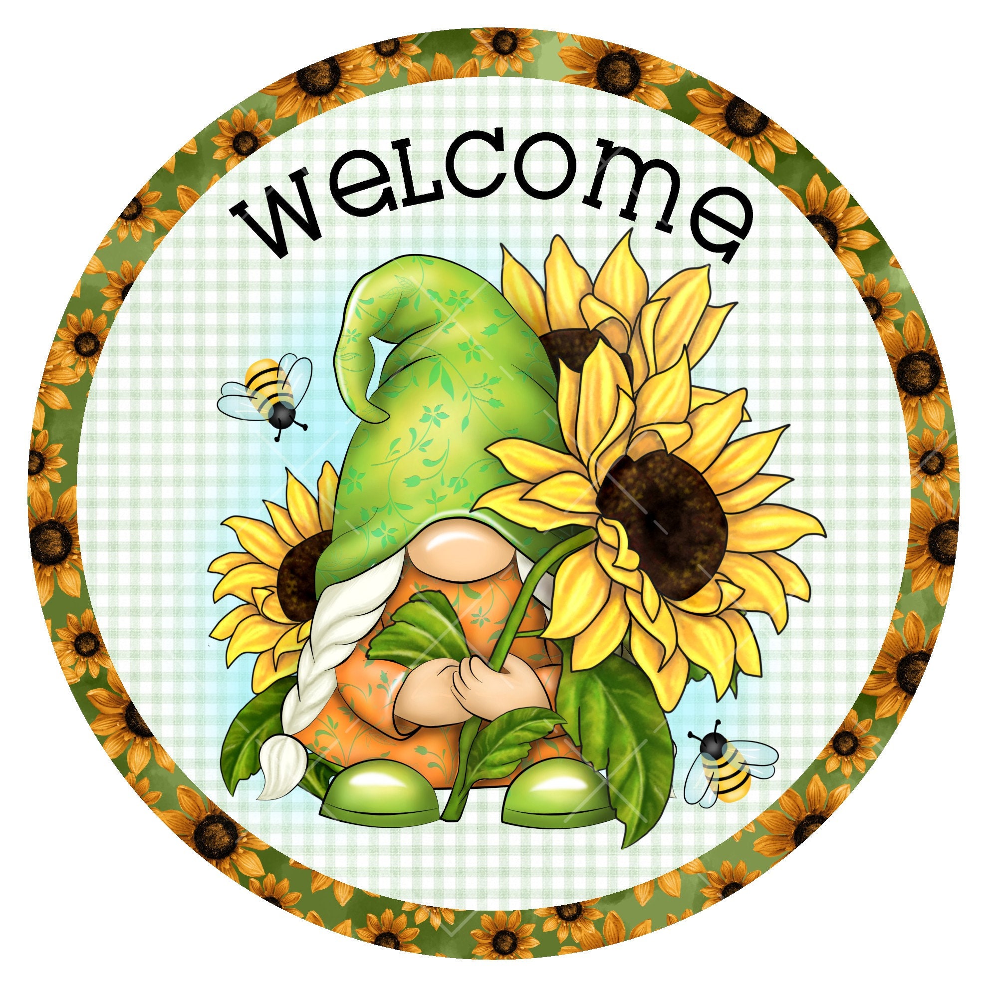 Gnome With Sunflower Wreath Sign Metal Wreath Sign Sign for - Etsy