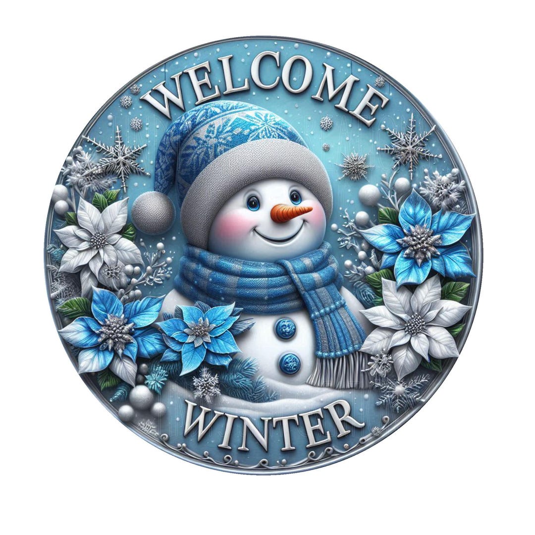 Welcome Winter Snowman Wreath Sign, Metal Wreath Sign, Winter Wreath ...