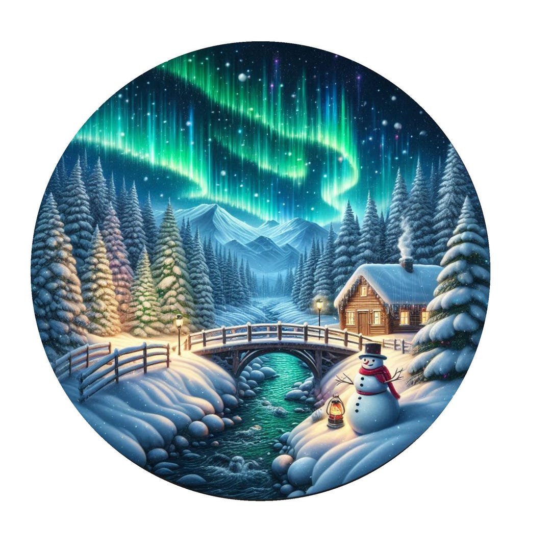 Winter Northern Lights With Snowman Wreath Sign, Metal Wreath Sign ...