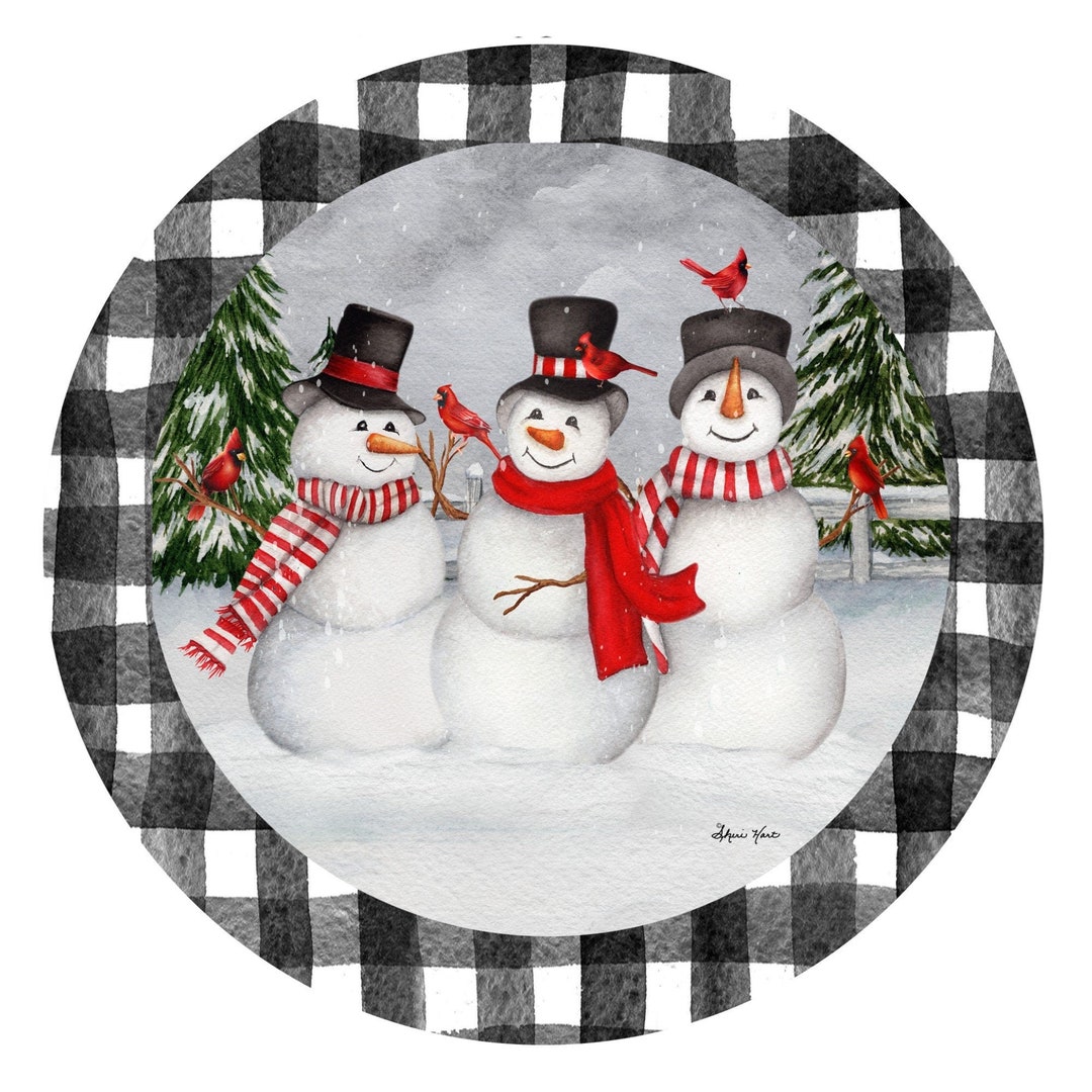 Snowman Trio Wreath Sign, Wreath Attachment, Winter Snowman Sign, Round ...