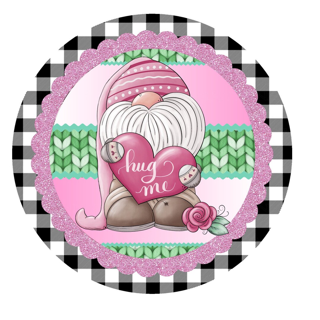 Gnome Hug Me Wreath Sign, Metal Valentine Day Wreath Sign, Round Wreath ...