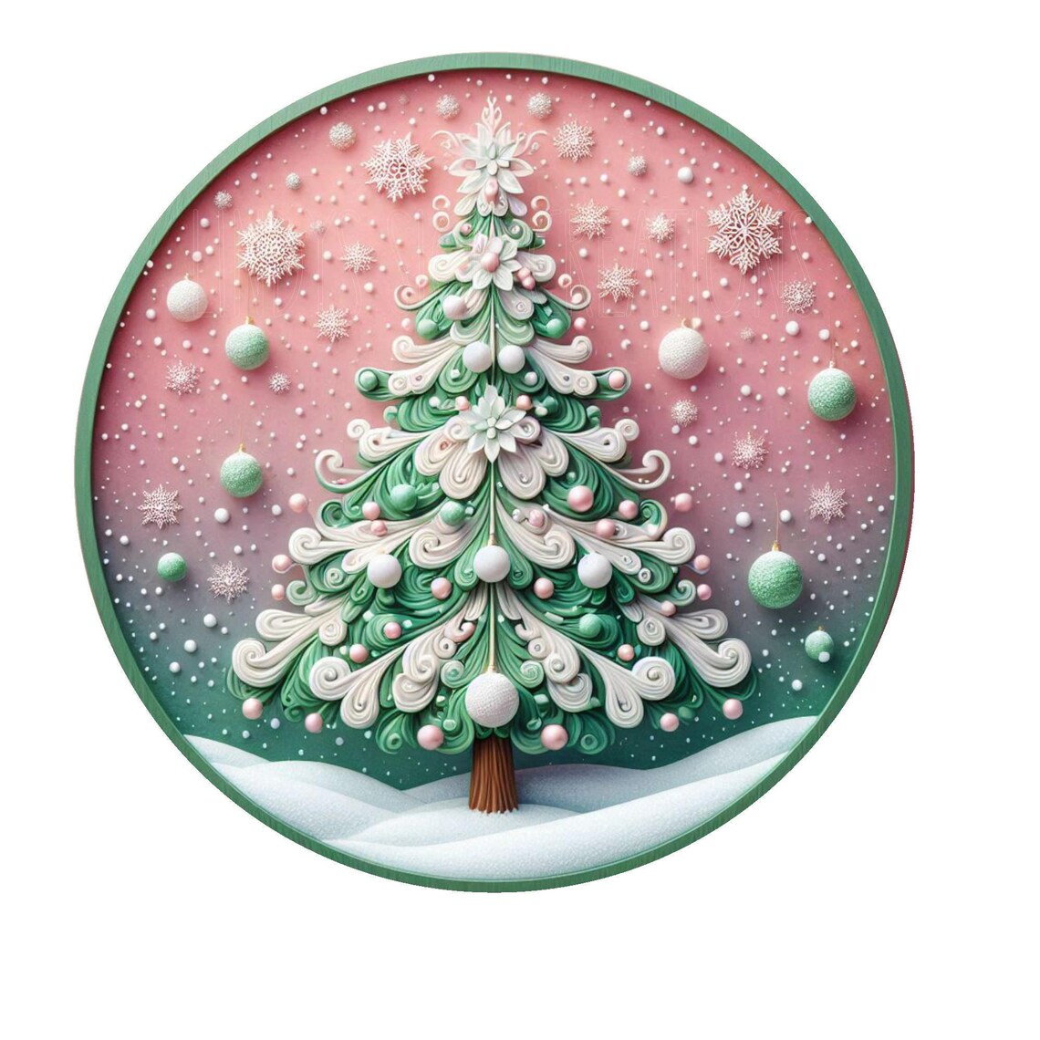 Green and Pink Whimsical Christmas Tree Wreath Sign, Metal Wreath Sign ...