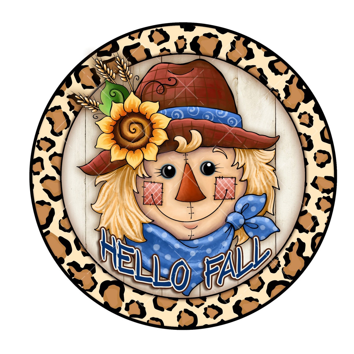 Hello Fall Scarecrow Wreath Sign Leopard Wreath Sign Metal | Etsy