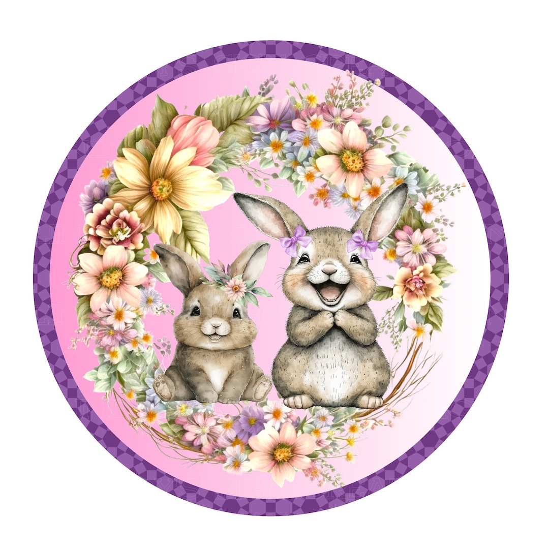 Spring Bunny Wreath Sign, Metal Wreath Sign, Signs for Wreaths, Round ...