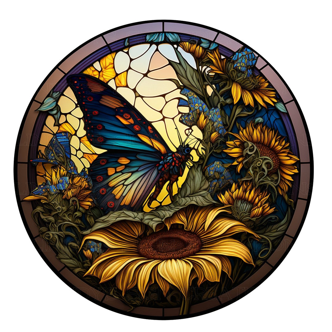 Faux Stained Glass Blue Monarch Butterfly Wreath Sign, Metal Wreath ...