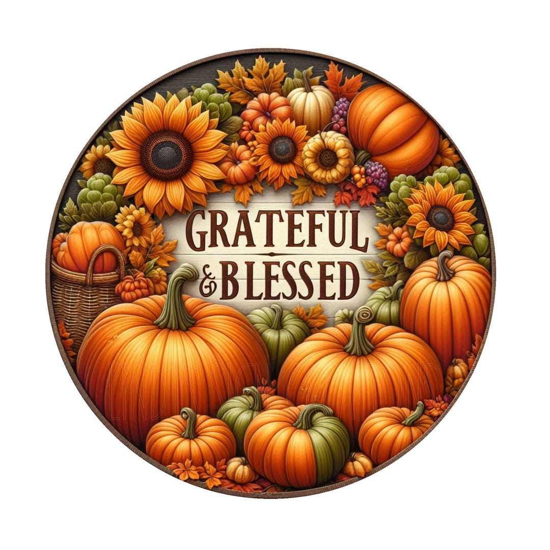 Grateful and Blessed Pumpkin Wreath Sign, Fall Wreath Sign, Metal ...