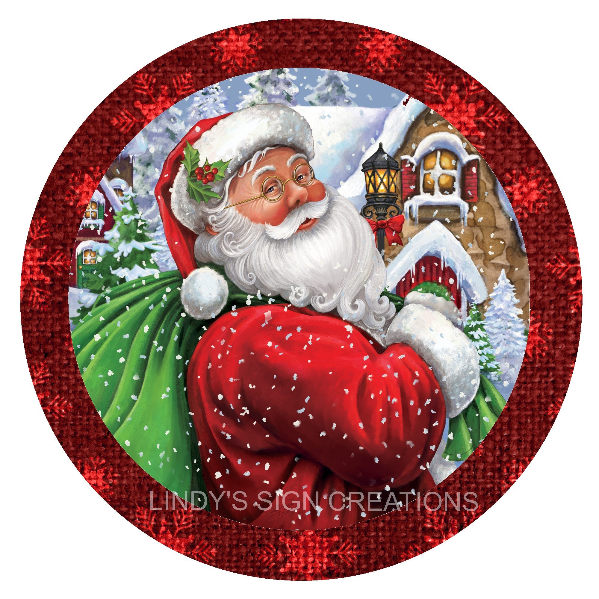 Round Santa wreath sign wreath attachment Santa Claus sign - Etsy.de