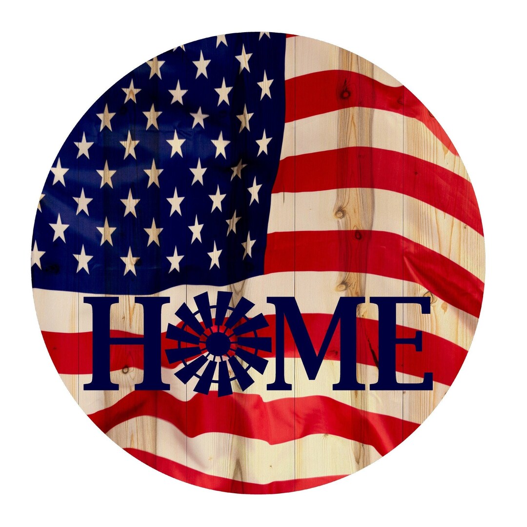Round Patriotic Flag Home Sign, Wreath Sign, Wreath Attachment ...
