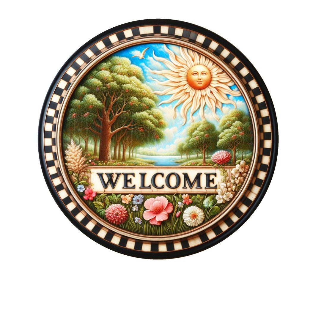 Welcome Summer Wreath Sign, Metal Wreath Sign, Round Wreath Sign, Door ...