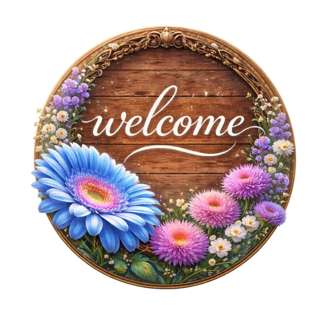 Blue Daisy Wreath Sign, Aluminum Wreath Sign, Wreath Attachment, Round ...