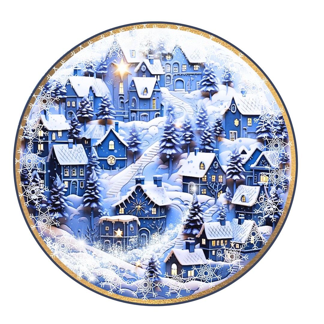 Winter Village Lights Wreath Sign, Metal Wreath Sign, Round Wreath Sign ...