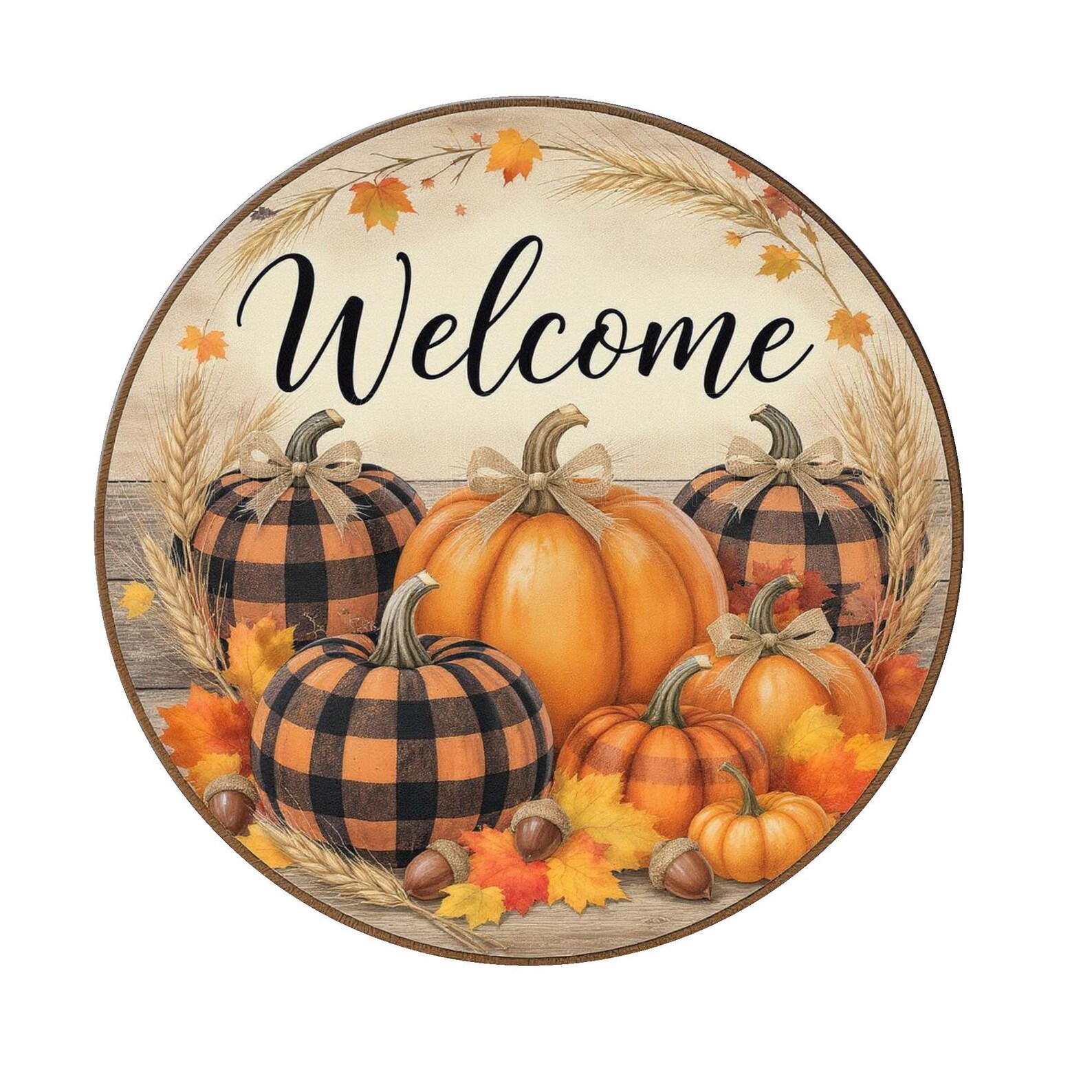 Fall Plaid Pumpkin Welcome Wreath Sign, Metal Wreath Sign, Door Decor ...