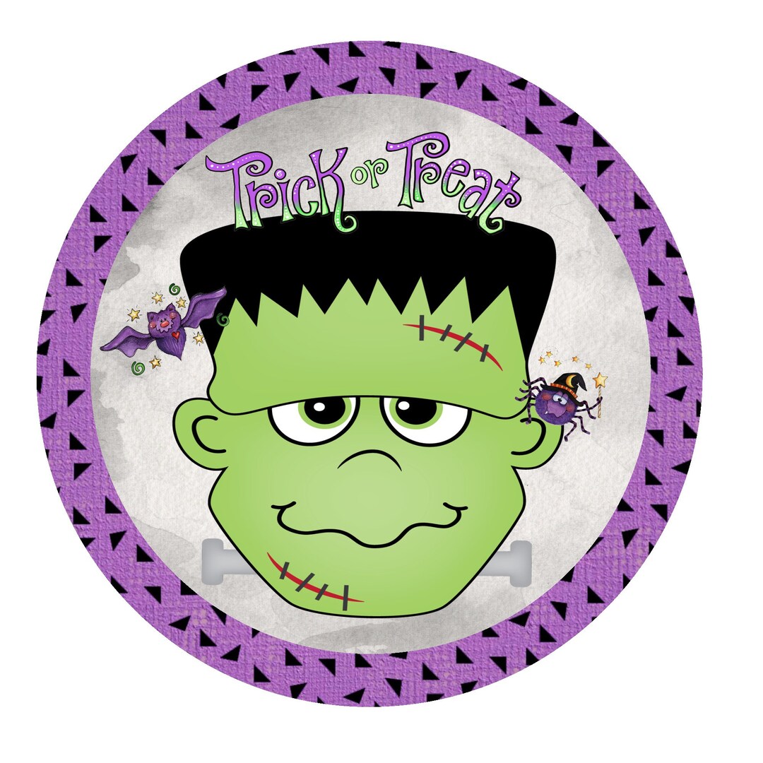 Halloween Wreath Sign, Cute Frankenstein Sign, Metal Wreath Sign ...